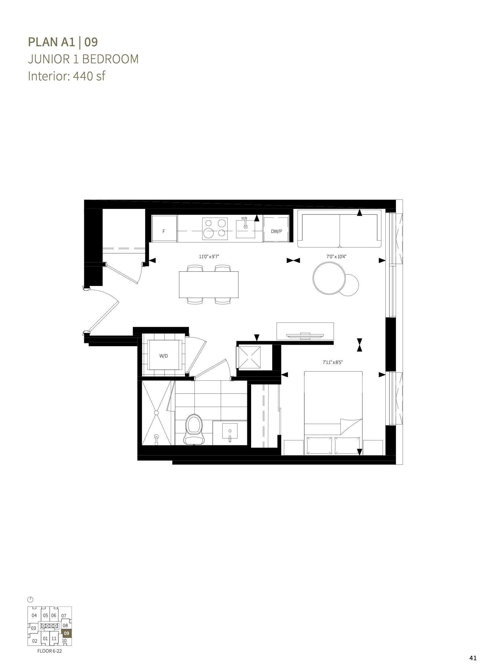 Burke Condos | Plan A1 | 09 | 440 sq.ft. | 0 bedroom
