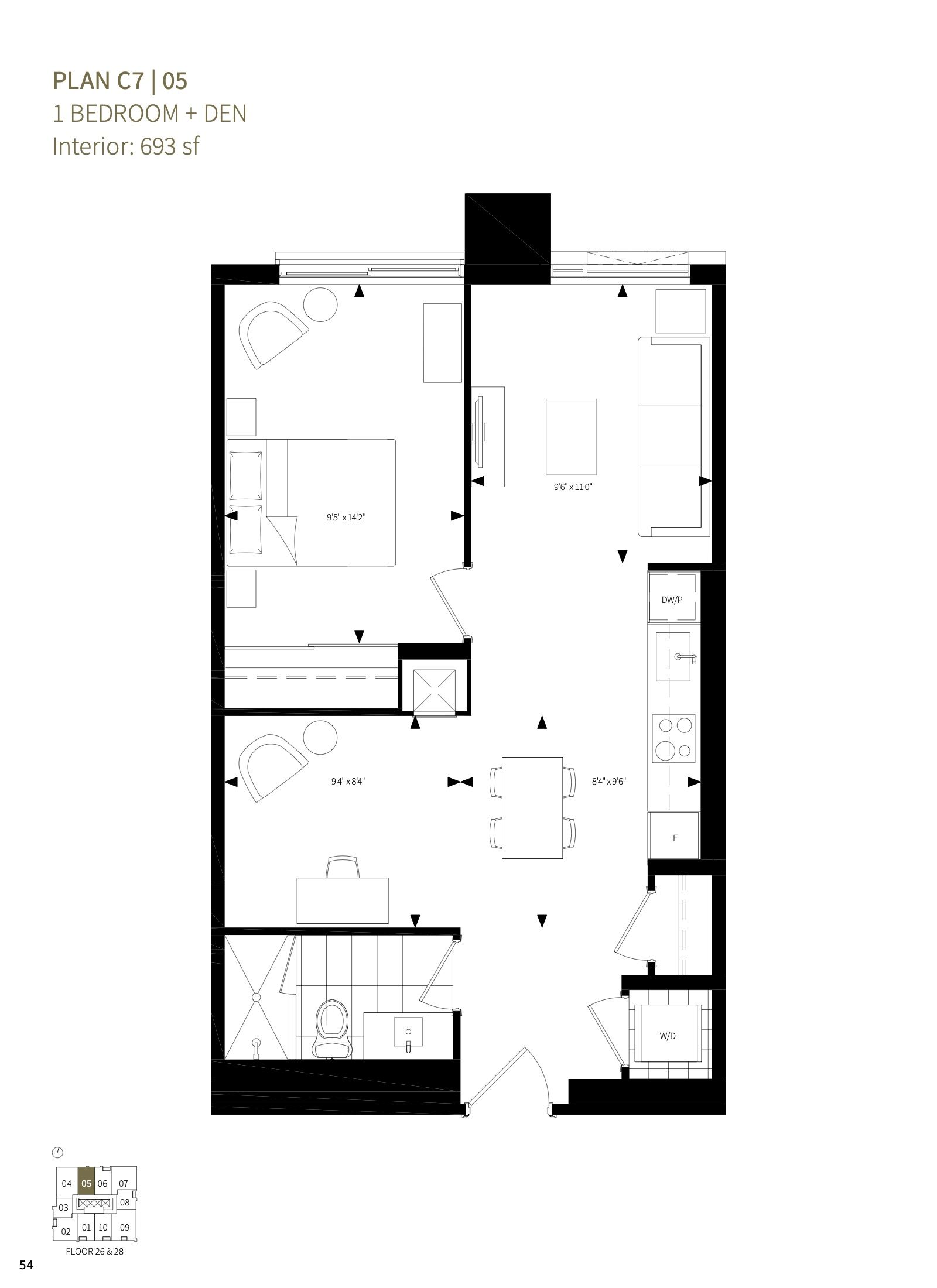 Burke Condos | Plan C7 | 05 | 693 sq.ft. | 1.5 bedrooms